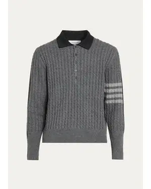Thom Browne Wool 4-bar Cable Polo Sweater - Gray