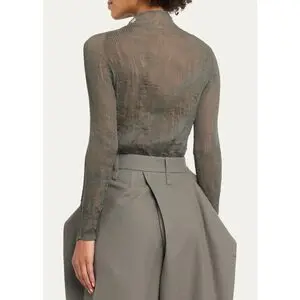 Issey Miyake Chiffon Twist Long-sleeve High-neck Top