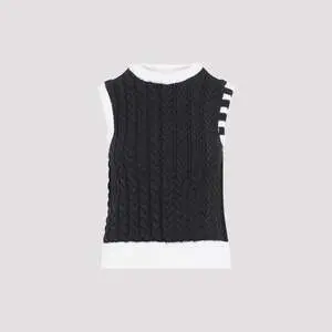 Thom Browne Aran Cable Shell Top In 100% Virgin Wool - Dark Grey