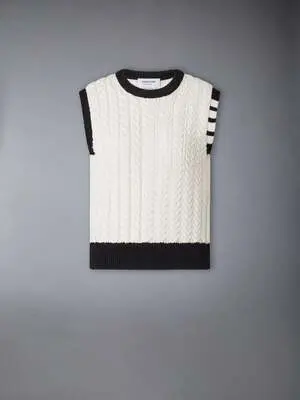 Thom Browne Aran Cable Shell Top In 100% Virgin Wool - White