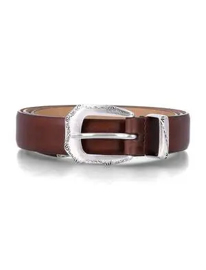 MANCINI 1979 Leather Western Belt With Ornate Buckle - Marrone