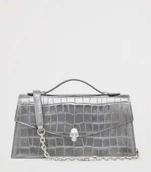 Alexander McQueen Croc-embossed Metallic Leather Skull Shoulder Bag