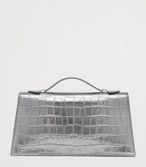 Alexander McQueen Croc-embossed Metallic Leather Skull Shoulder Bag