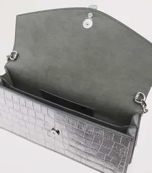 Alexander McQueen Croc-embossed Metallic Leather Skull Shoulder Bag