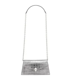 Alexander McQueen Mini Croc-embossed Metallic Leather Skull Shoulder Bag