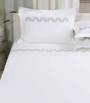 Frette Cotton Grace Avant Garde Embroidery Super King Flat Sheet