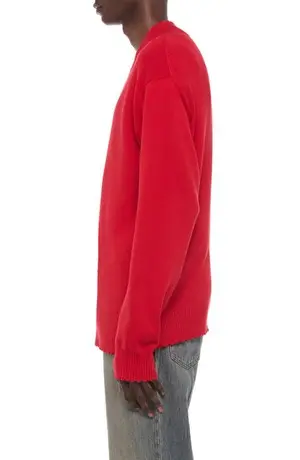 Helmut Lang Distressed V-neck Cotton Sweater - Rosso