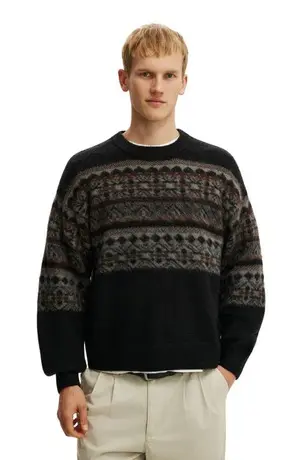 COTTON ON Super Soft Boxy Sweater - Black Pattern Panel