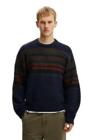 COTTON ON Super Soft Boxy Sweater - Navy Pattern Panel