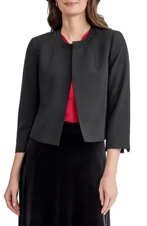 KASPER Embellished Open Front Jacket - Black