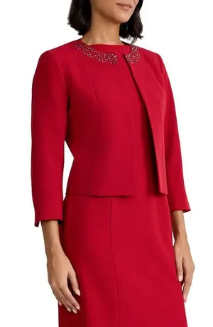 KASPER Embellished Open Front Jacket - Fire Red