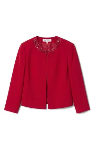 KASPER Embellished Open Front Jacket - Fire Red