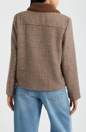 Sam Edelman Houndstooth Jacket With Faux Shearling Collar