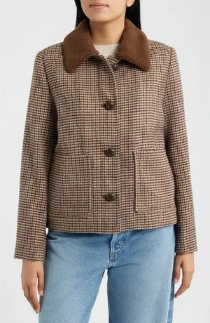 Sam Edelman Houndstooth Jacket With Faux Shearling Collar