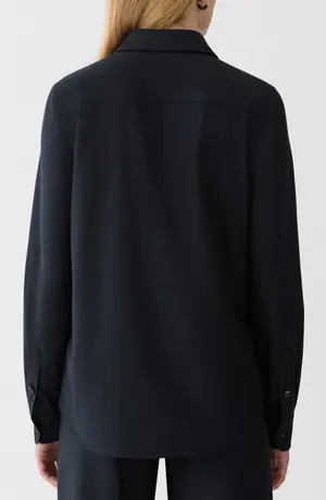 Lafayette 148 New York Long Sleeve Wool Flap Pocket Shirt
