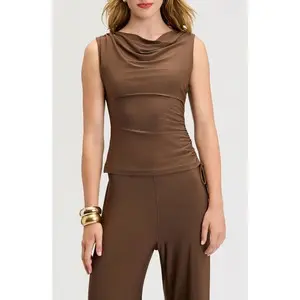 Sam Edelman Asymmetric Ruched Matte Jersey Top - Walnut