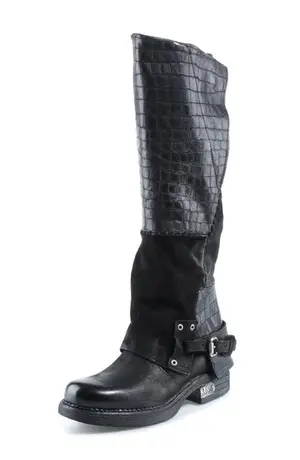 A.S.98 Perkins Croc Embossed Leather Boot - Black