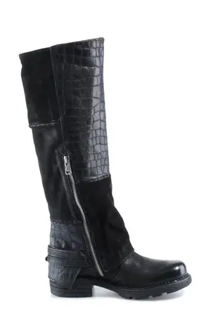 A.S.98 Perkins Croc Embossed Leather Boot - Black