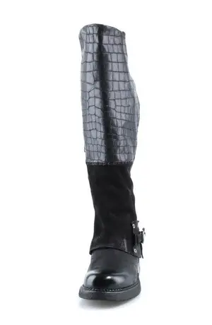 A.S.98 Perkins Croc Embossed Leather Boot - Black