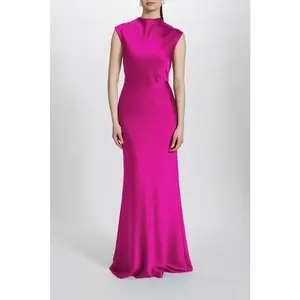 Amsale Fluid Satin Cowl Neck Dress - Fuchsia