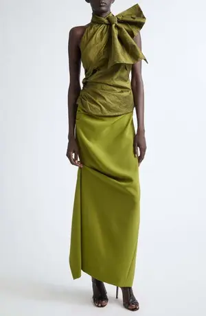 Christopher John Rogers Bow Neck Silk Halter Top