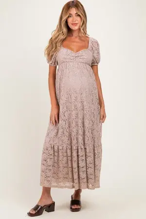 PINKBLUSH Lace Maxi Dress - Mocha