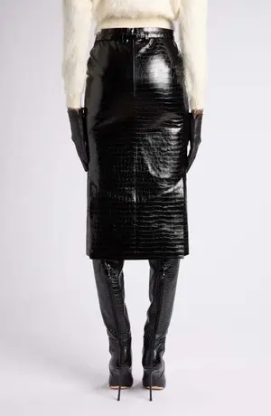 TOM FORD Croc Embossed Leather Pencil Skirt