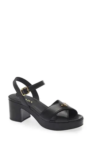 Prada Logo Suede Platform Sandal - Nero