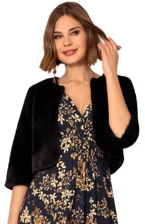 ALIE STREET LONDON Jaclyn Faux Fur Bolero Coat - Black