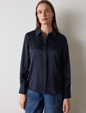 Whistles Hot Fix Hammered Studded Satin Shirt - Navy