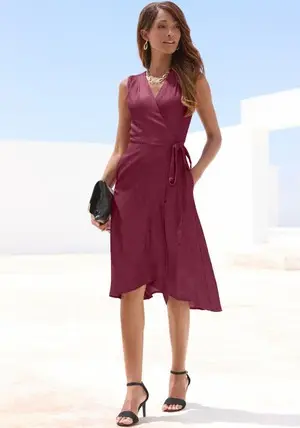 LASCANA Sleeveless Wrap Dress - Wine