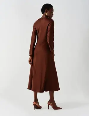 GHOST LONDON Hatty Long Sleeve Satin Midi Dress - Brown