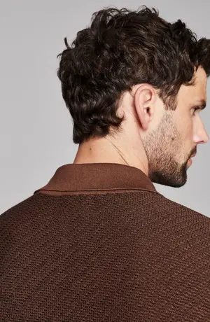 Billy Reid Long Sleeve Sweater Polo - Brown Multi