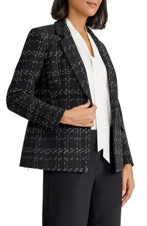 KASPER One-button Plaid Blazer