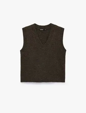 Koton Wool Blend V Neck Sleeveless Knit Sweater Vest