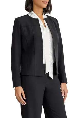 KASPER Jewel Neck Seamed Cardigan Jacket - Black