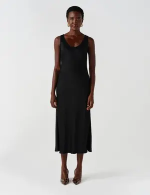 GHOST LONDON Palm Satin Sleeveless Slip Midi Dress - Black