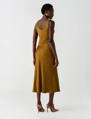 GHOST LONDON Palm Satin Sleeveless Slip Midi Dress - Moss