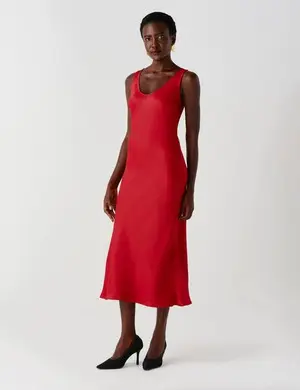 GHOST LONDON Palm Satin Sleeveless Slip Midi Dress - Red