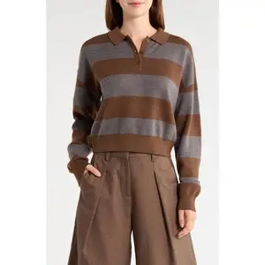 Sam Edelman Striped Wool Blend Polo Sweater - Walnut