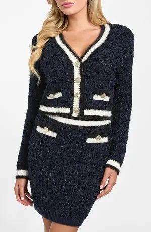 Guess Long Sleeve V-neck Cardigan - Navy