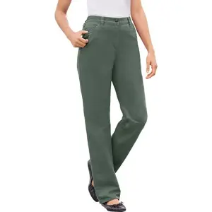 WOMAN WITHIN Perfect Back Elastic Gap Free Straight Leg Cotton Jeans - Pine