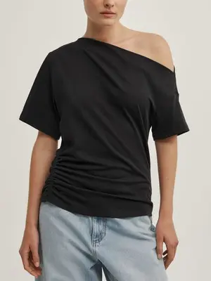 Witchery Ruched Asymmetric T-shirt Black