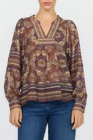 DEAR JOHN Maisy V-neck Printed Pop Over Blouse - Persian Tapestry