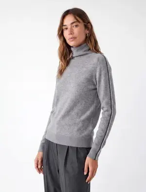 Koton Regular Fit Long Sleeve Turtleneck Knit Sweater With Embroidery - Grey