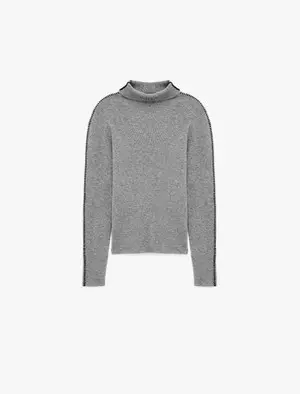 Koton Regular Fit Long Sleeve Turtleneck Knit Sweater With Embroidery - Grey