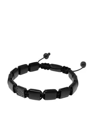 NIALAYA JEWELRY Matt Onyx Cz Flatbead Bracelet
