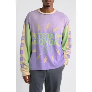 DIET STARTS MONDAY Bolt Panel Long Sleeve Graphic T-shirt - Lavender/lime