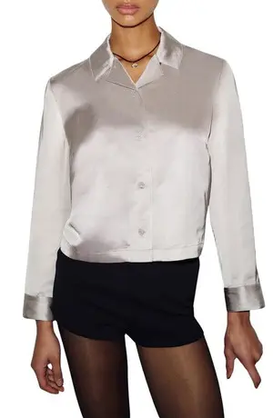 REFORMATION Lacie Cropped Shirt - Light Grey