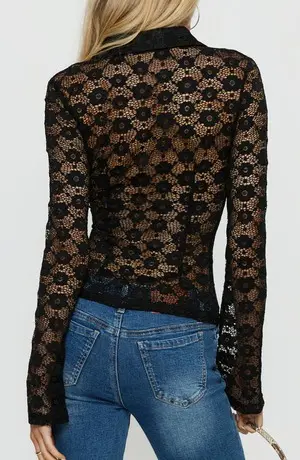 Princess Polly Enisa Long Sleeve Button-up Lace Top